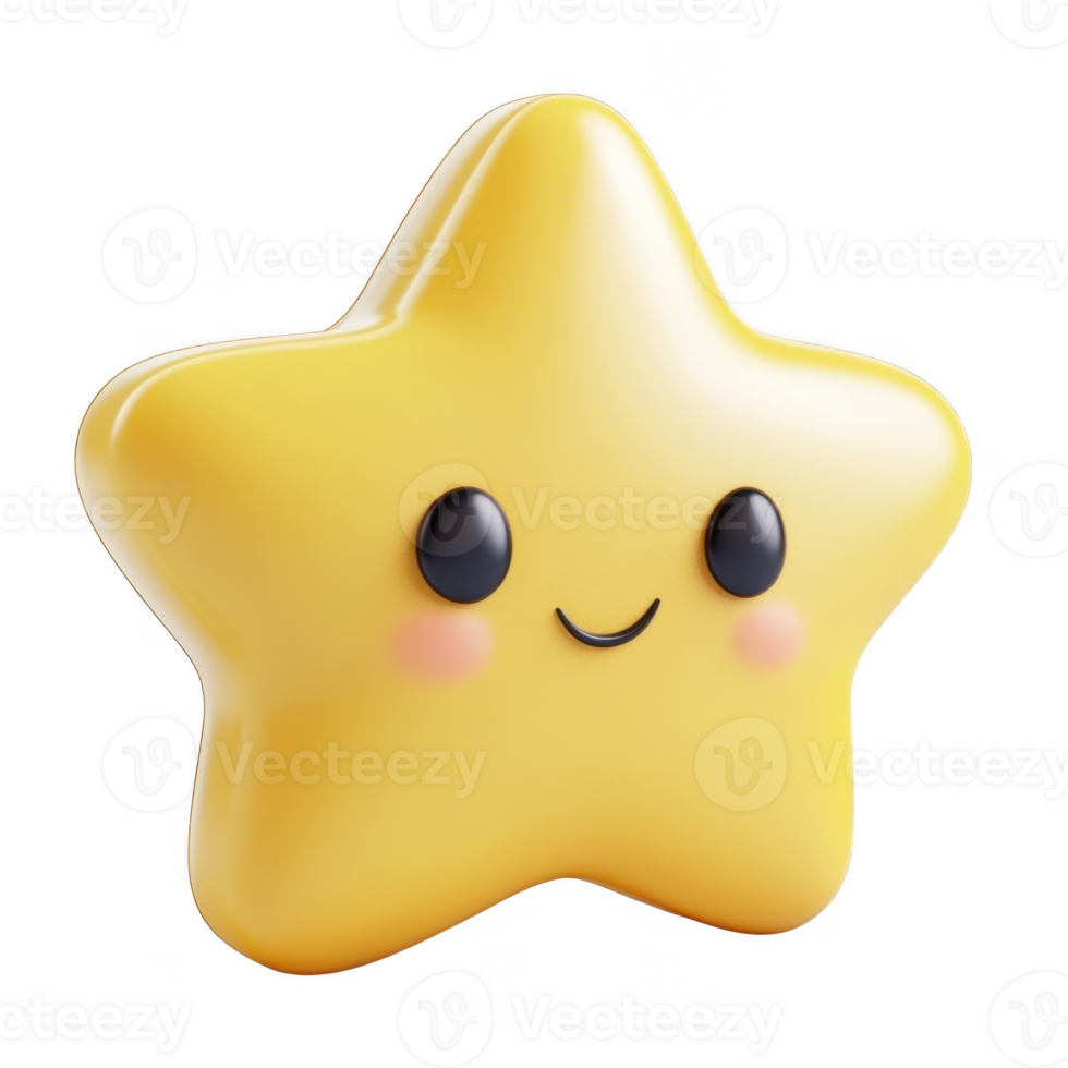 Adorable 3d icon happy star emoji character with blushing cheeks and large eyes, set against a ...