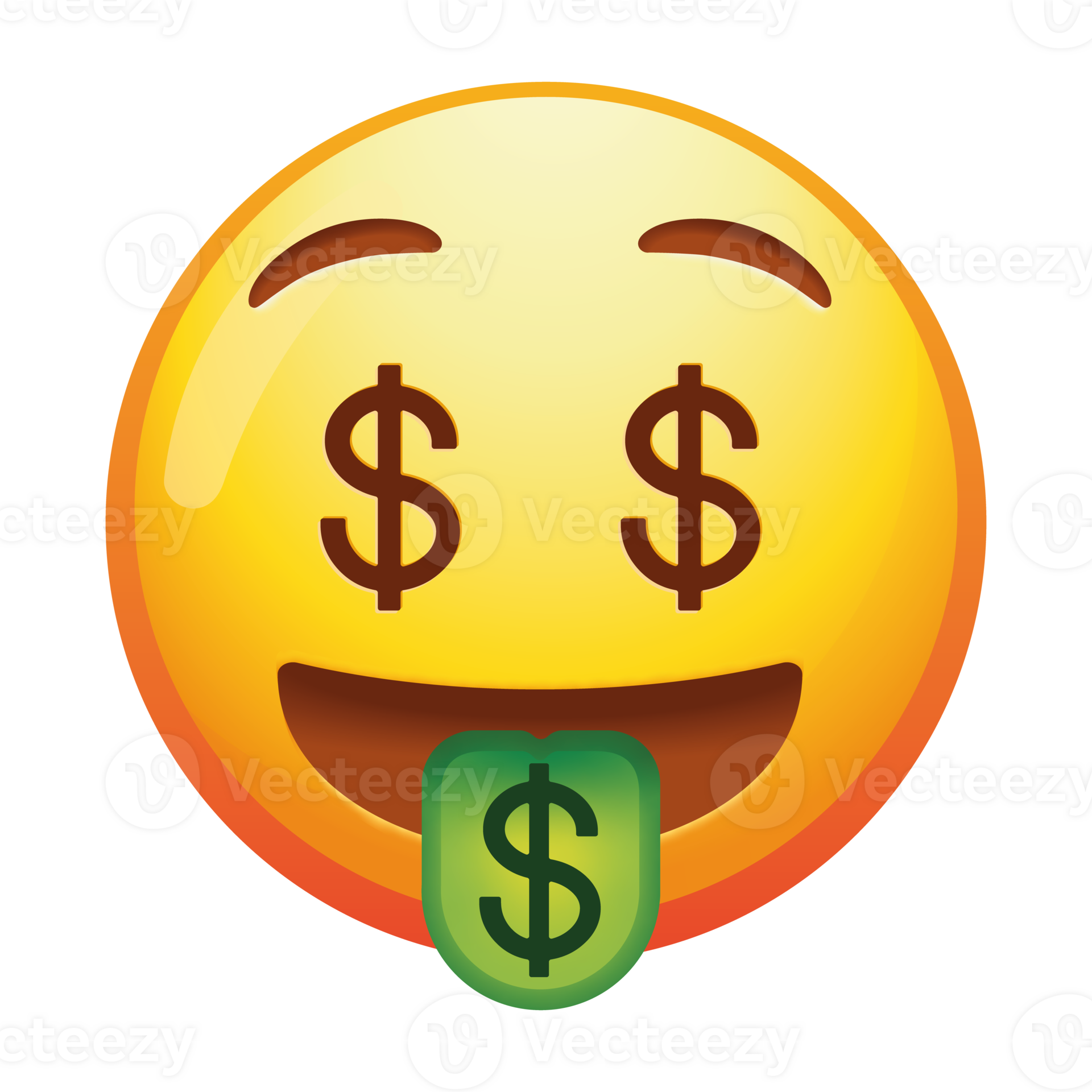 A money-mouth emoji face with a big grin and dollar signs for eyes, conveying a sense of wealth ...