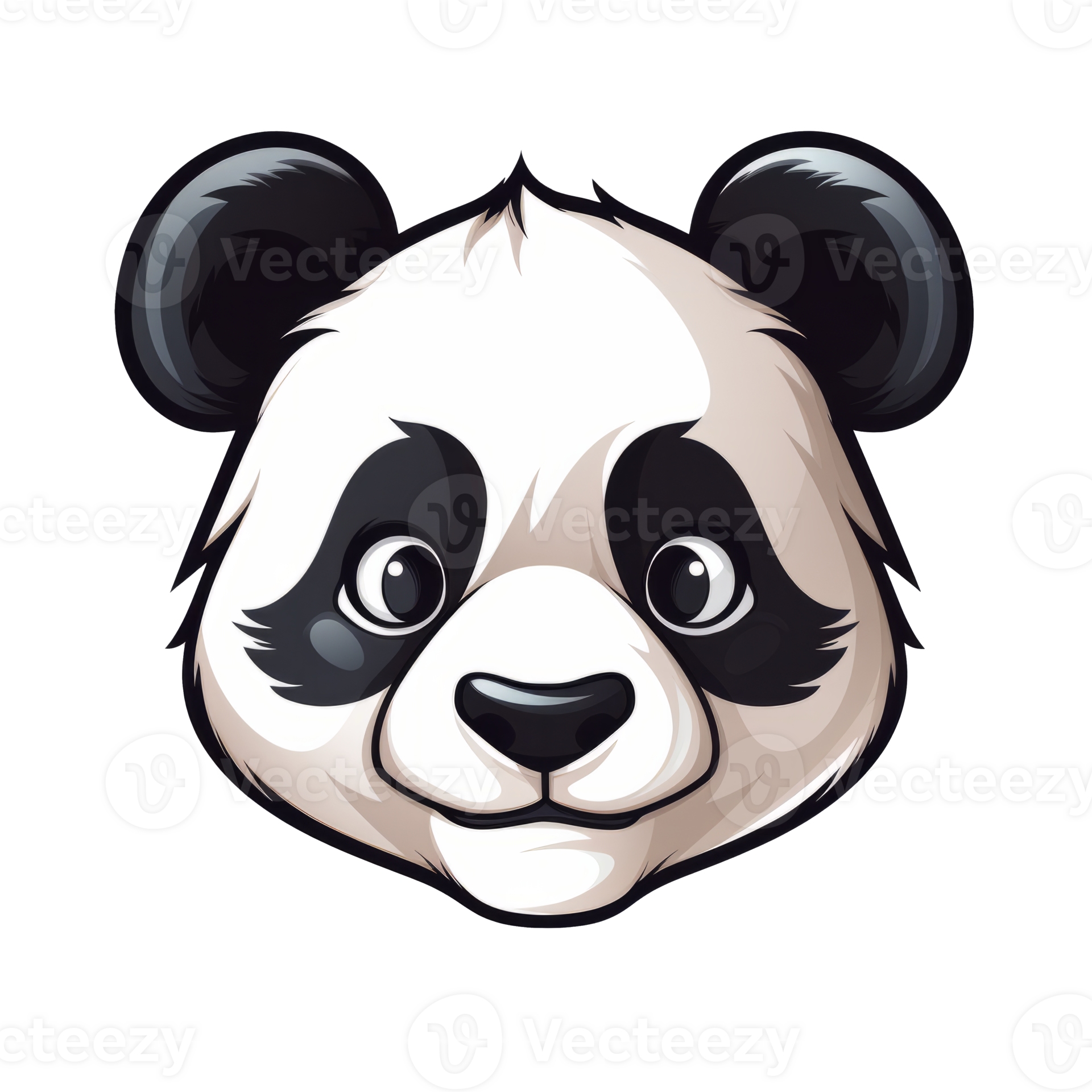 Illustration of a cute cartoon panda face with expressive eyes. 54045647 PNG
