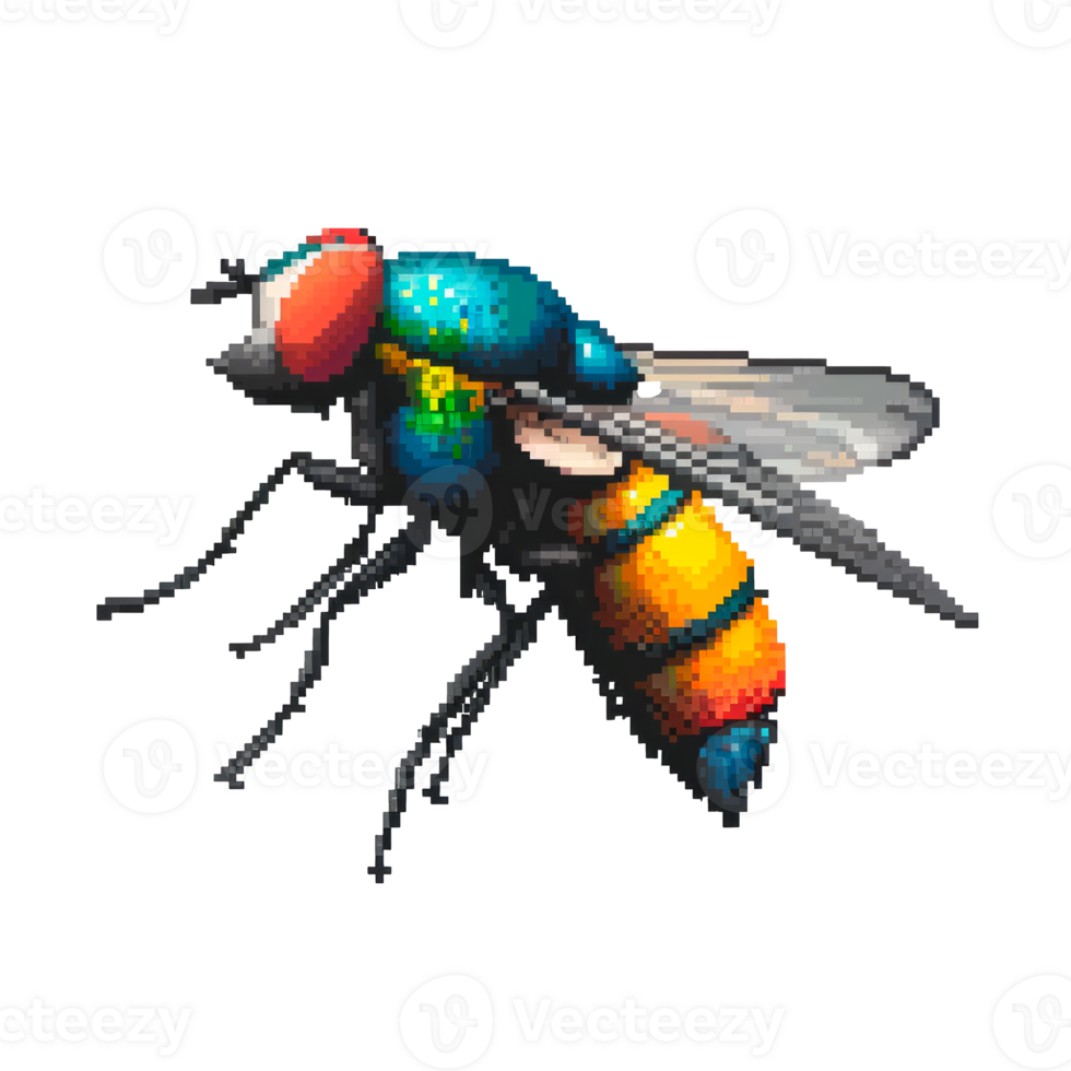 Colorful pixel art of a fly with vibrant details and design 54045767 PNG