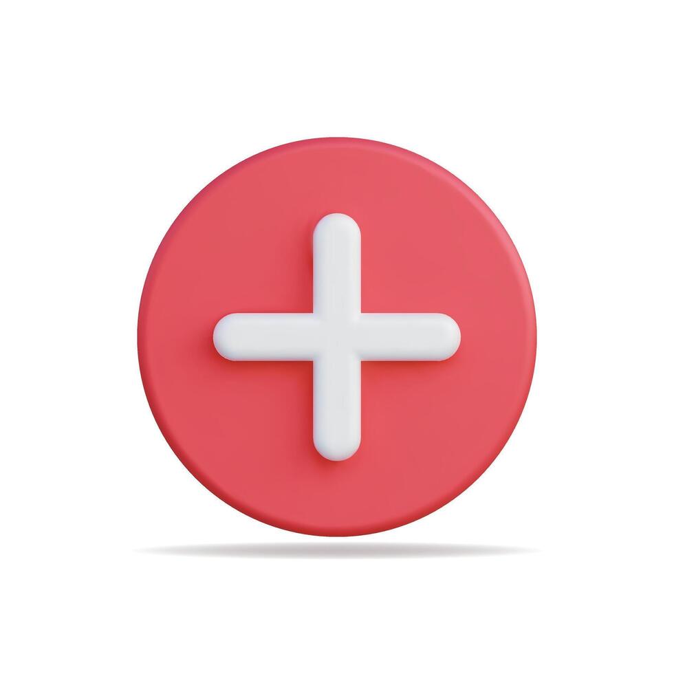 3d icon of a red circular button with a white plus sign in the center ...