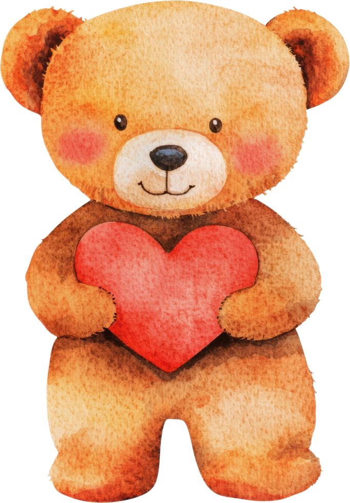 Adorable Teddy Bear Holding Heart Watercolor Illustration Valentine S Day Love Cute 54054692 Png