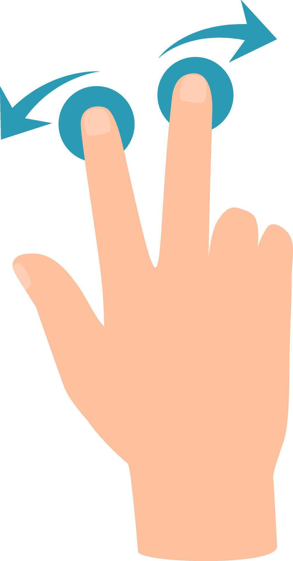 Cartoon hand rotating with two fingers on a touchscreen, illustrating a multi touch rotate ...