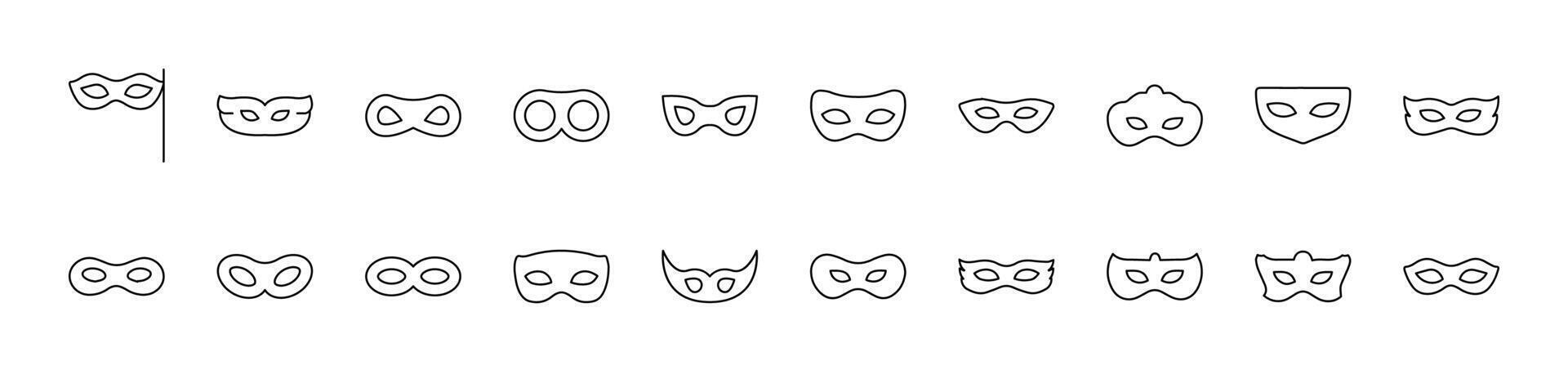 Carnival Mask Simple Isolated Line Icons Collection Editable Stroke