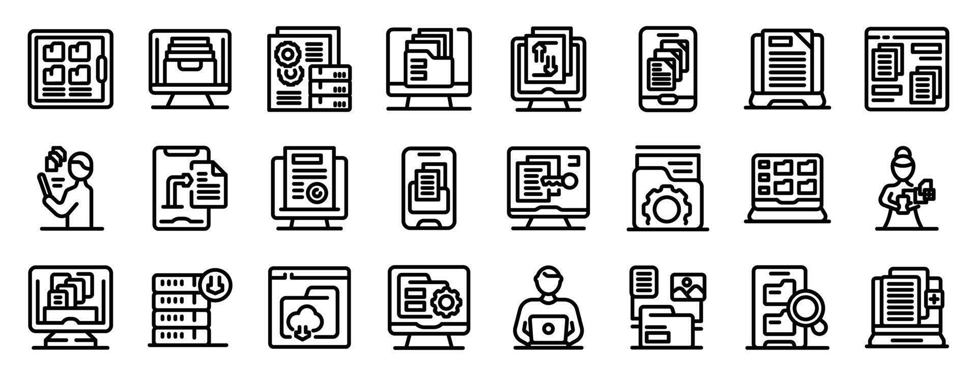 Electronic document management icons set. Document management system ...