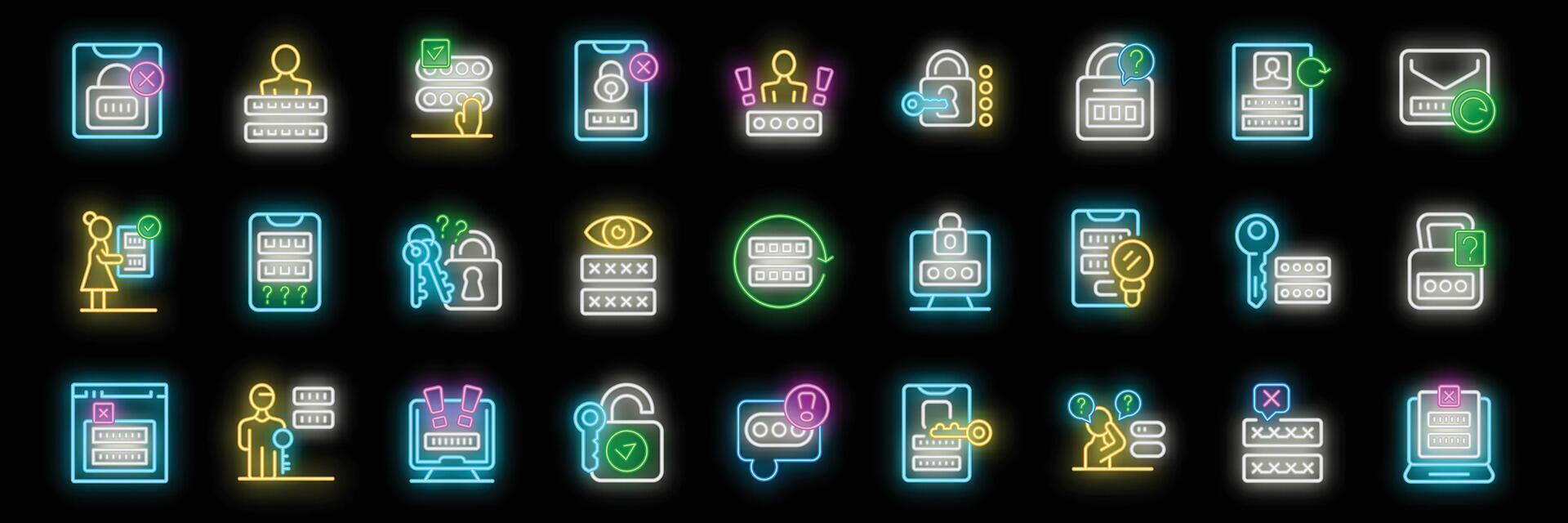 Neon Icons Representing Password Management Security And Data