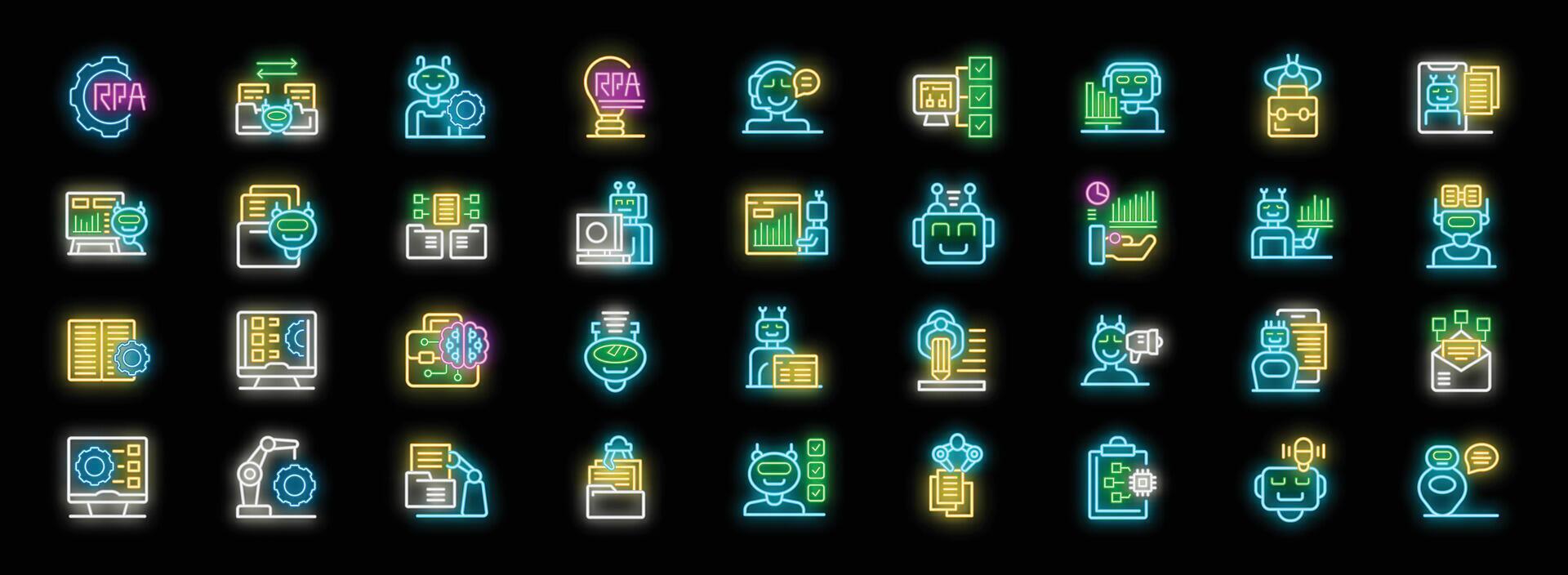 Robotic Process Automation Icons Representing Software And Bots Working And Automating Tasks