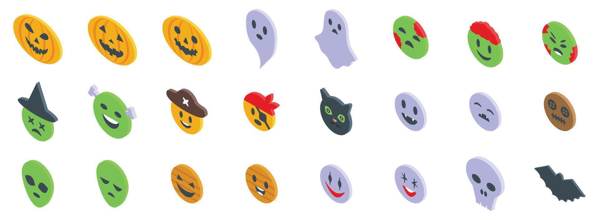 Halloween emoji icons set. Halloween emojis representing isometric ...