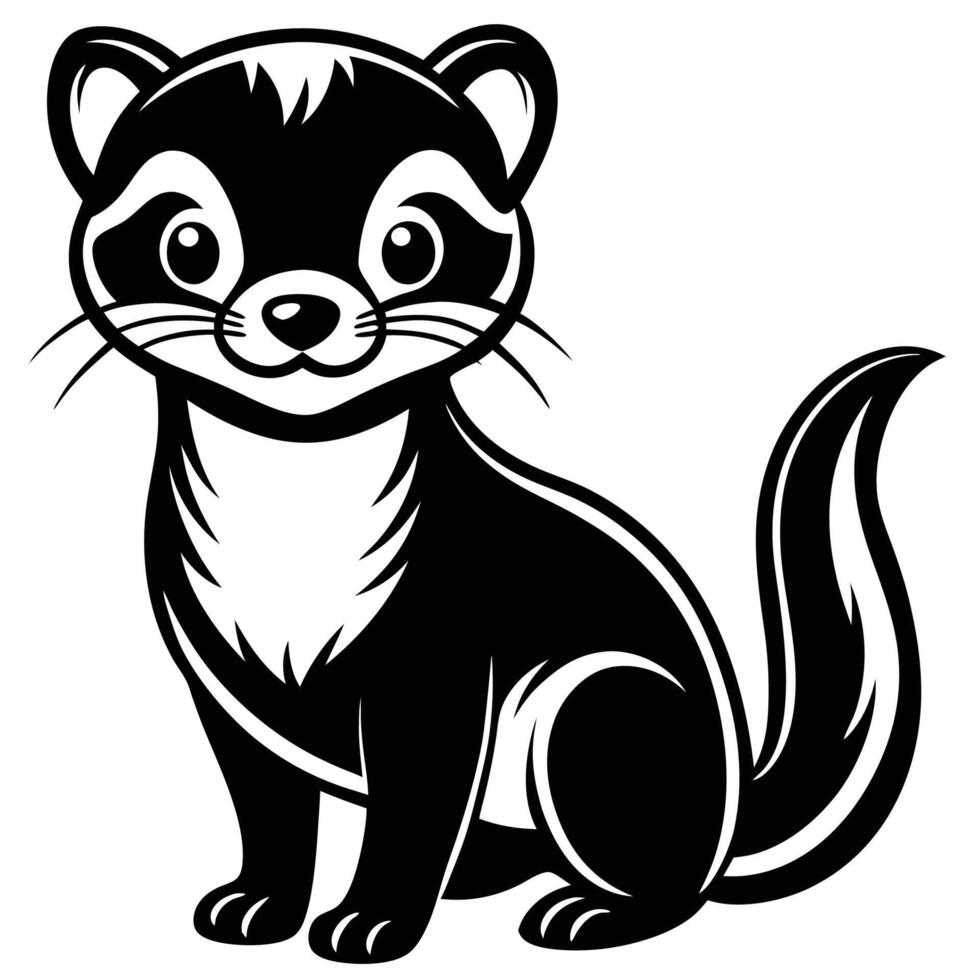 black and white illustration of a black and white ferret 54077233 ...