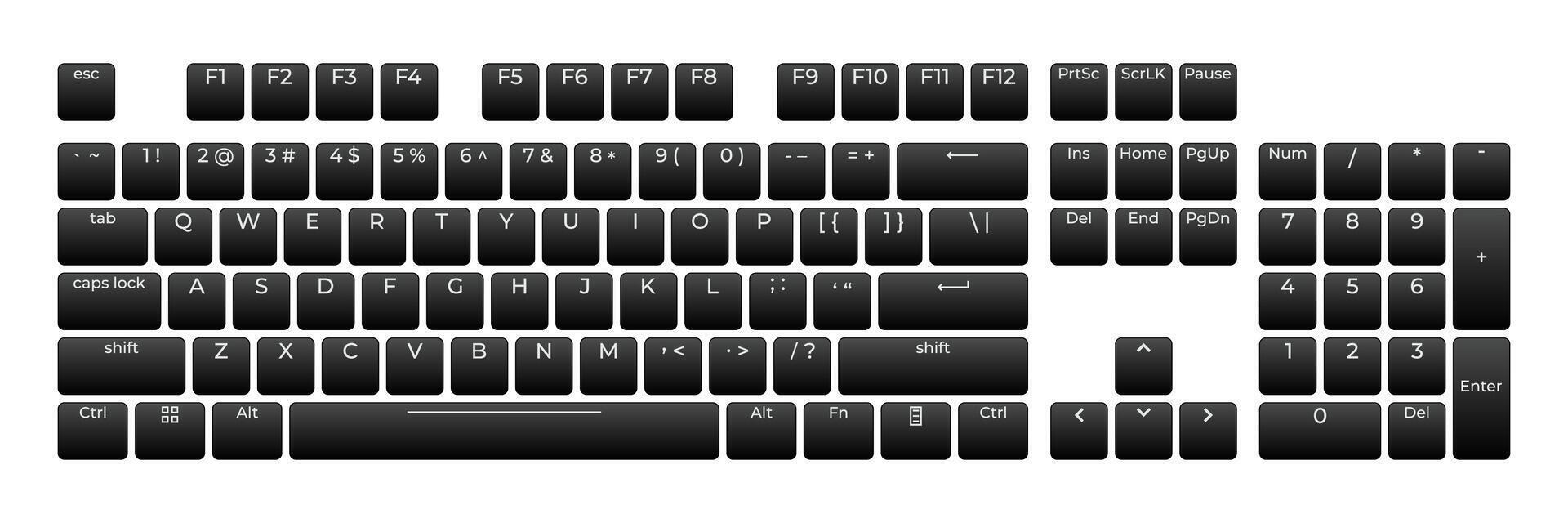 Computer keyboard button layout template with letters for graphic use ...