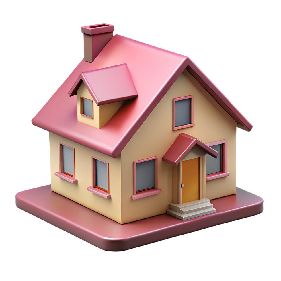 Cartoon house with pink roof 3d illustration isolated. Real estate ... Cartoon house with pink roof 3d illustration isolated. Real estate ...