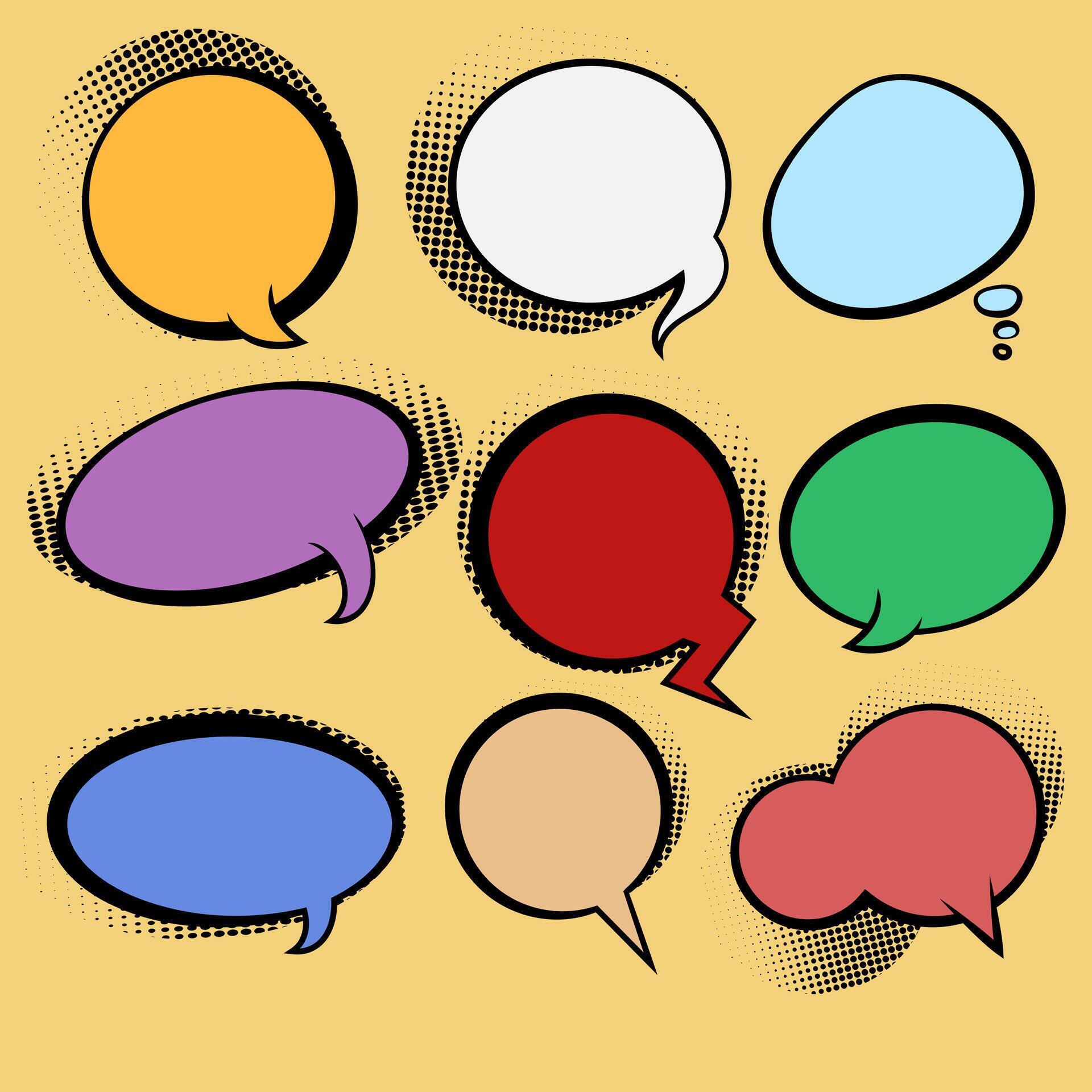 set of comic speech circle bubbles and elements balloon communication ...