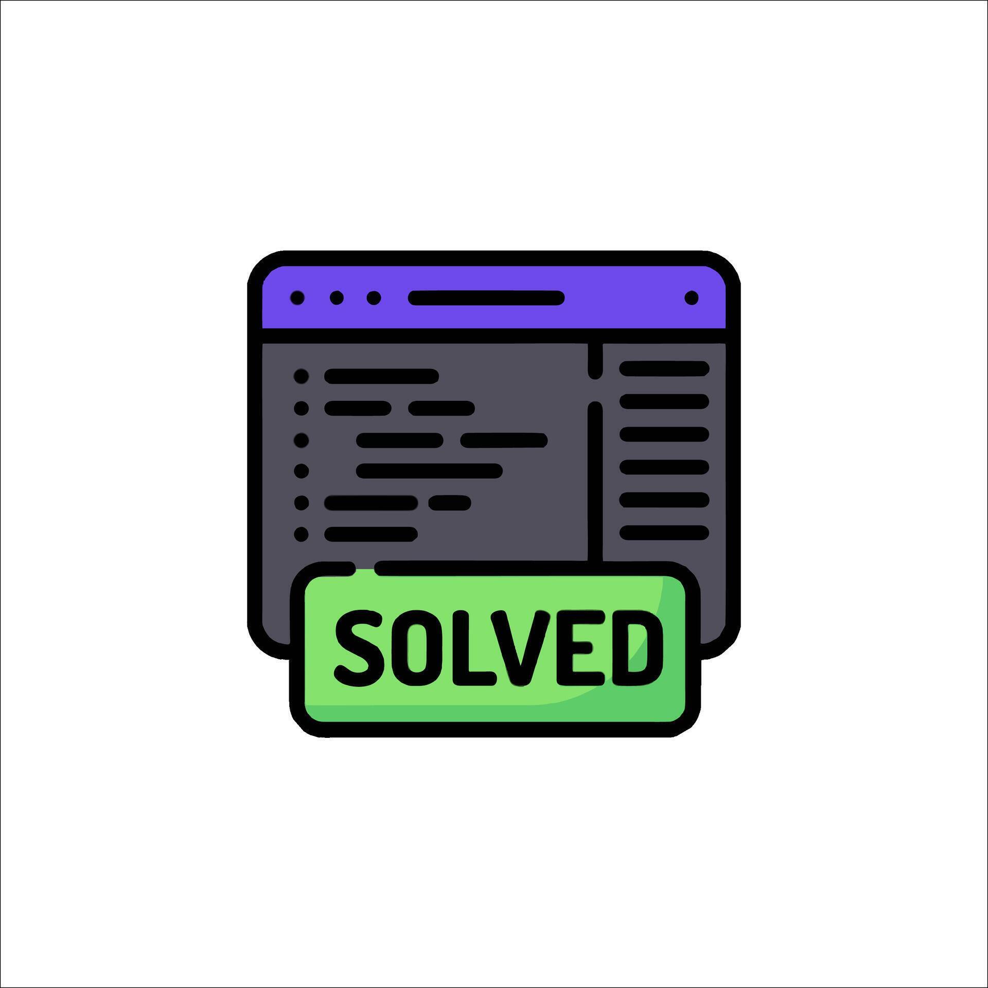 Solved icon with a computer screen and a green button 54104611 Vector Art at Vecteezy