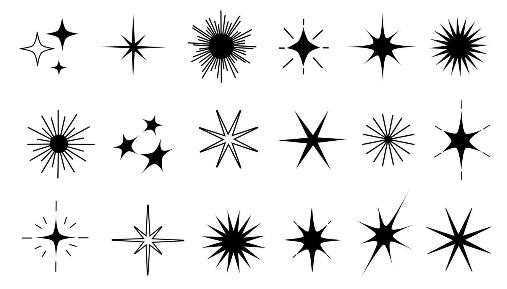 Line star glitter shine set. Doodle Star shine glow, blinking stars, spark glitter, sparkle ...