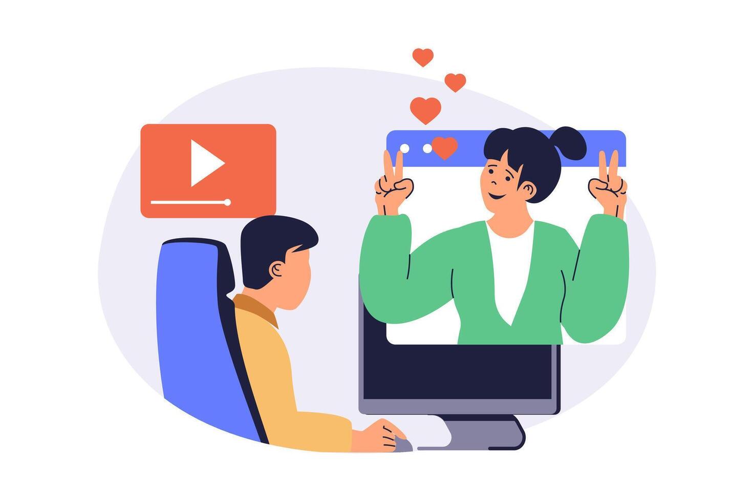 streaming web concept with flat cartoon people for website design. Man ...