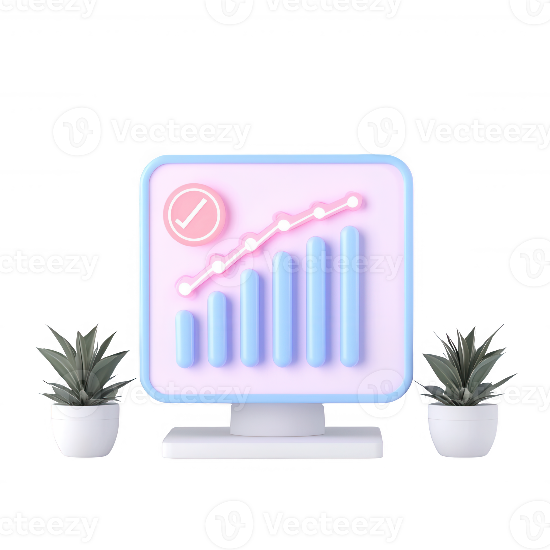Modern Computer Monitor Displaying Growth Data With Plants For A Stylish Workspace 54129180 Png