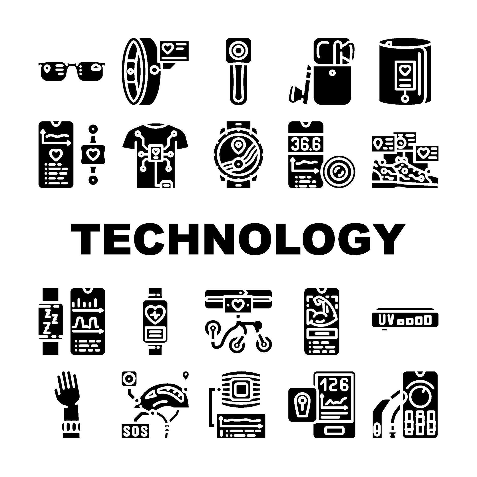 wearable technologies sensor icons set 54190560 Vector Art at Vecteezy