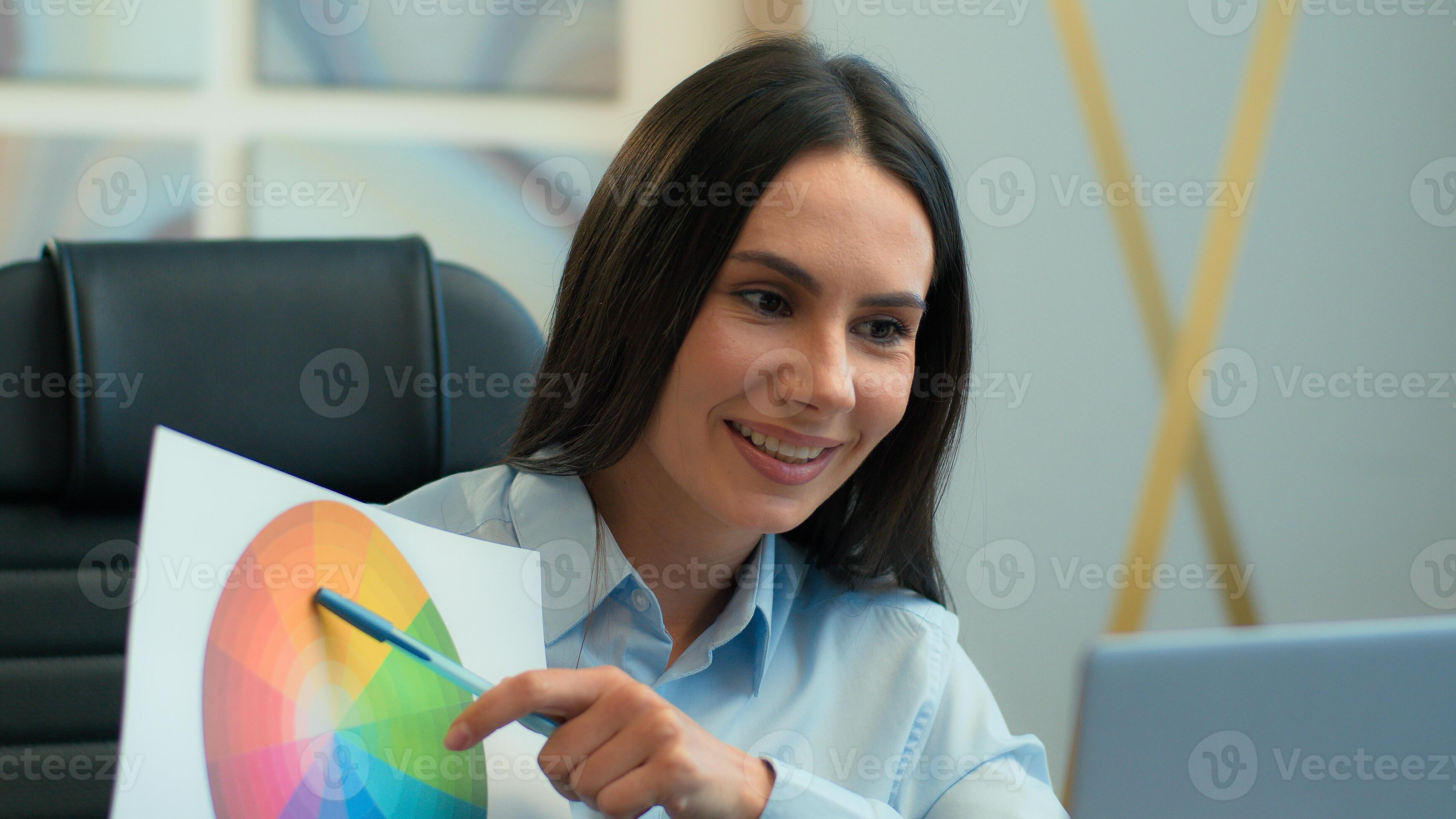 Caucasian woman smiling female manager girl chatting online conference speak talk call laptop in ...