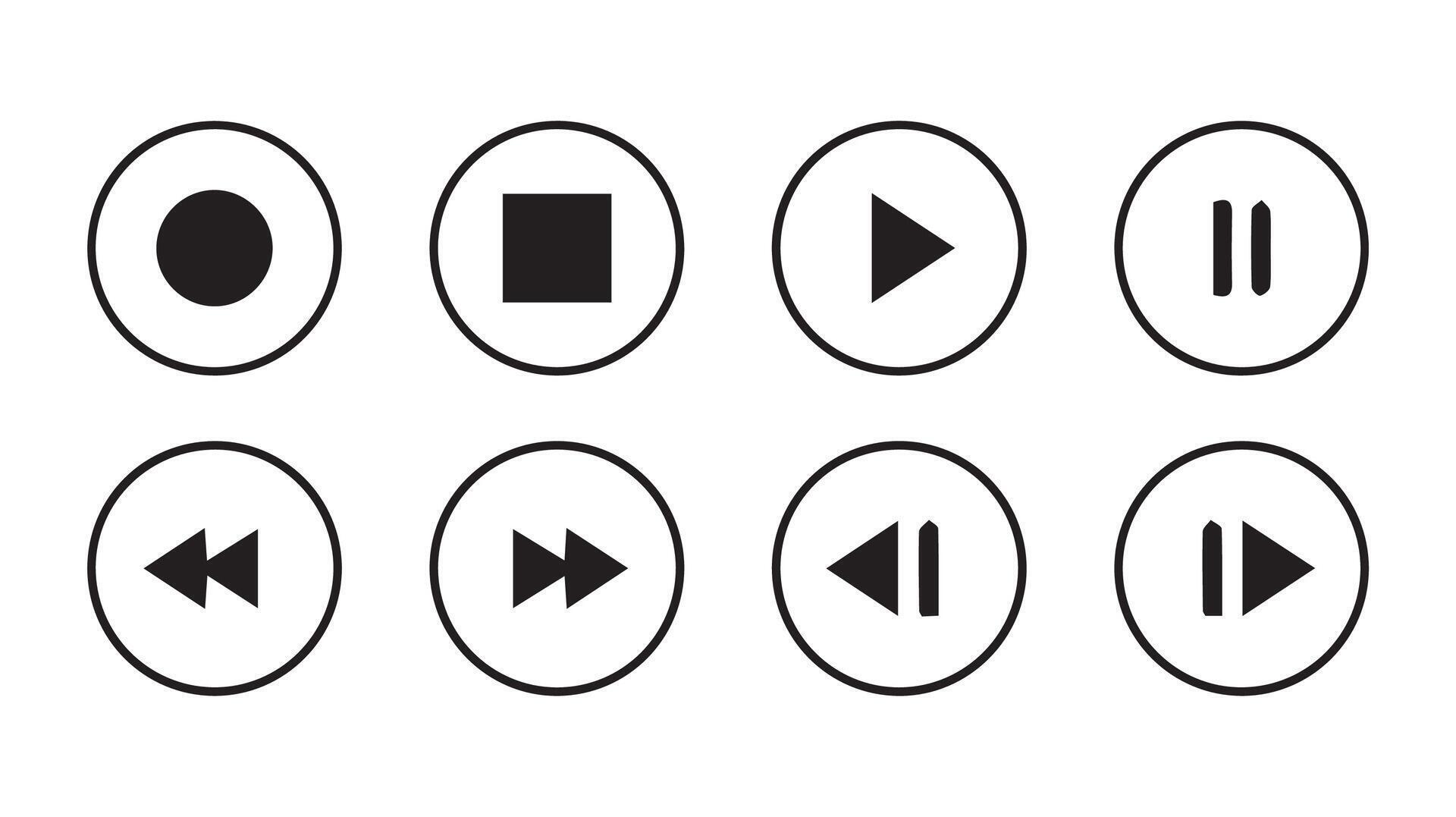 Media player control icons illustration set.Play and pause buttons ...