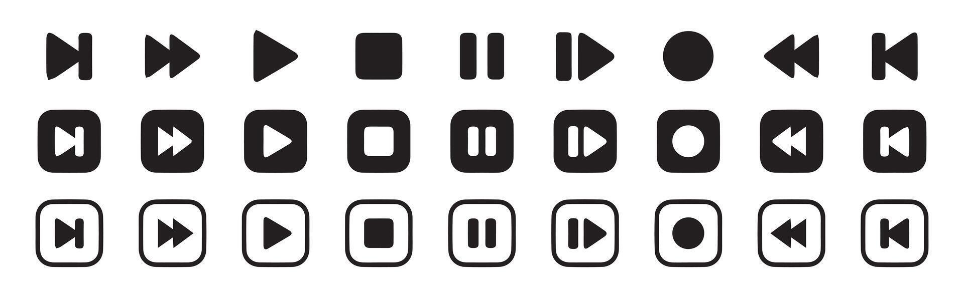 Media player control icons illustration set.Play and pause buttons,Arrows, audio player,player ...
