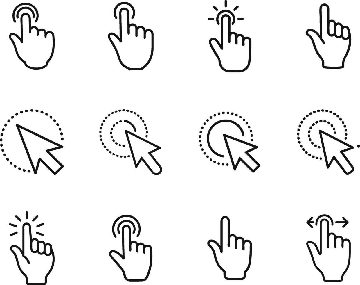 Hand Cursor Icons Click, Tap, Drag, Zoom, Gesture Set 54223508 Vector Art at Vecteezy