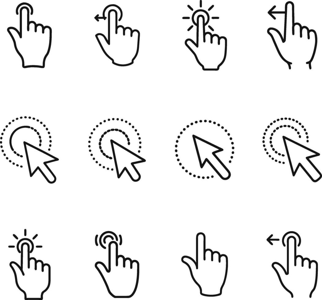 Hand Cursor Icons Tap, Click, Swipe, Scroll, Zoom Gestures 54223556 Vector Art at Vecteezy