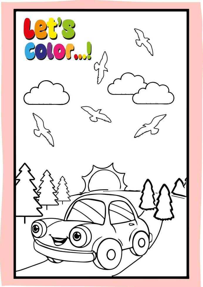 cute cartoon car themed coloring pages, suitable for training children ...