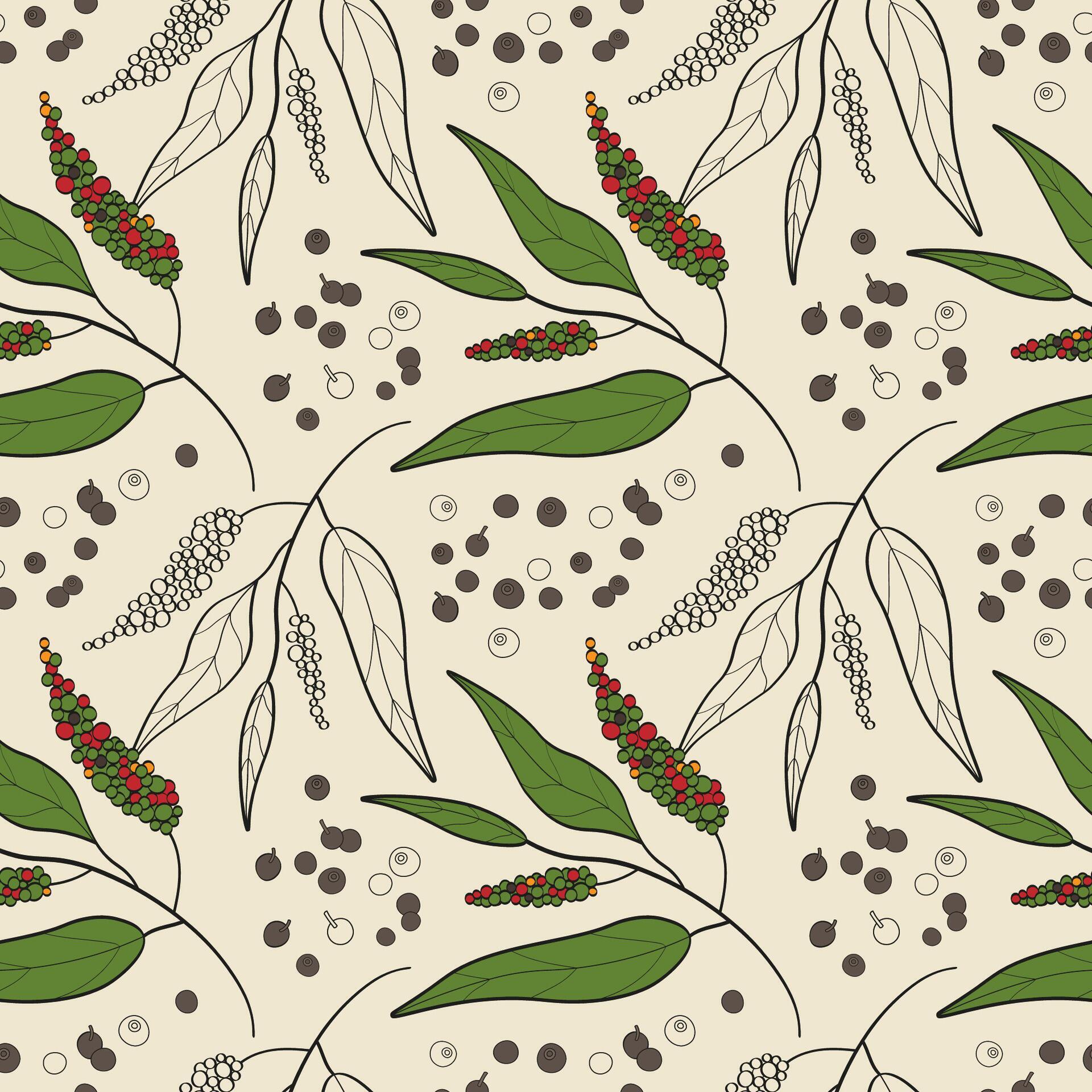 Seamless pattern with allspice plants. Hand drawn repeating background ...