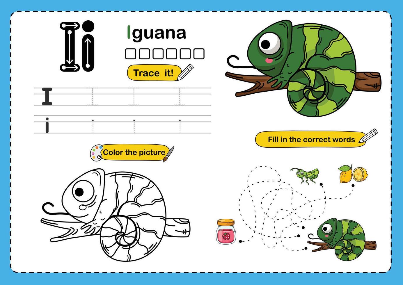 Illustration Isolated Animal Alphabet Letter I-Iguana 54266861 Vector ...