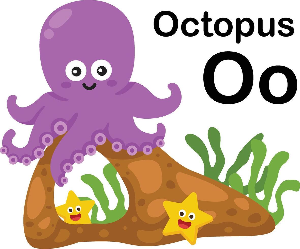 Alphabet Letter O-Octopus with cartoon vocabulary illustration ...