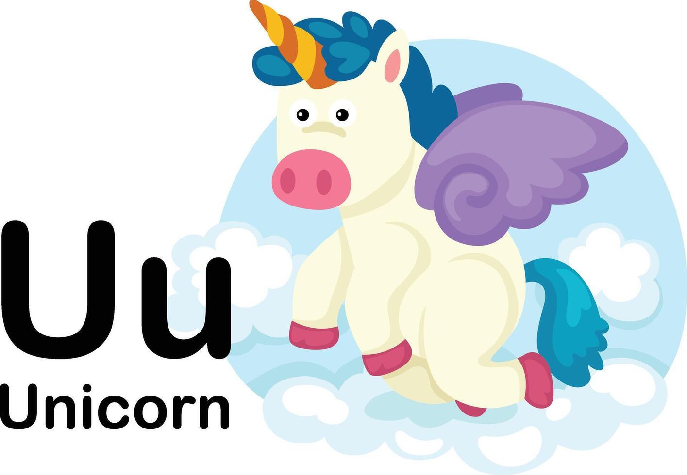 Alphabet Letter U-Unicorn with cartoon vocabulary illustration ...