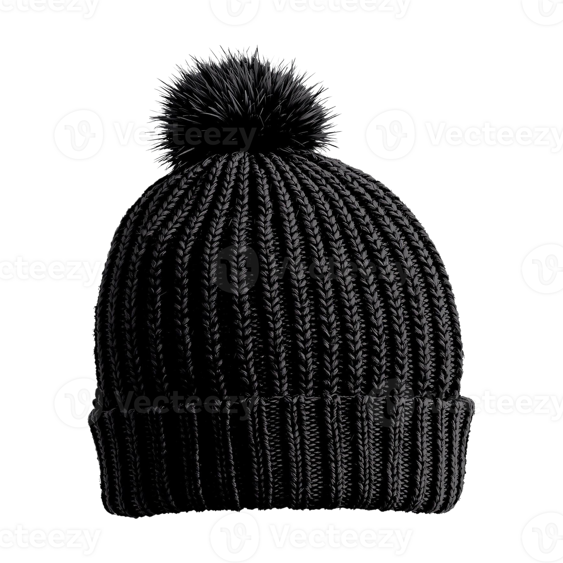 A black beanie isolated on transparent background, black wool cap, black knitted cap 54299956 PNG