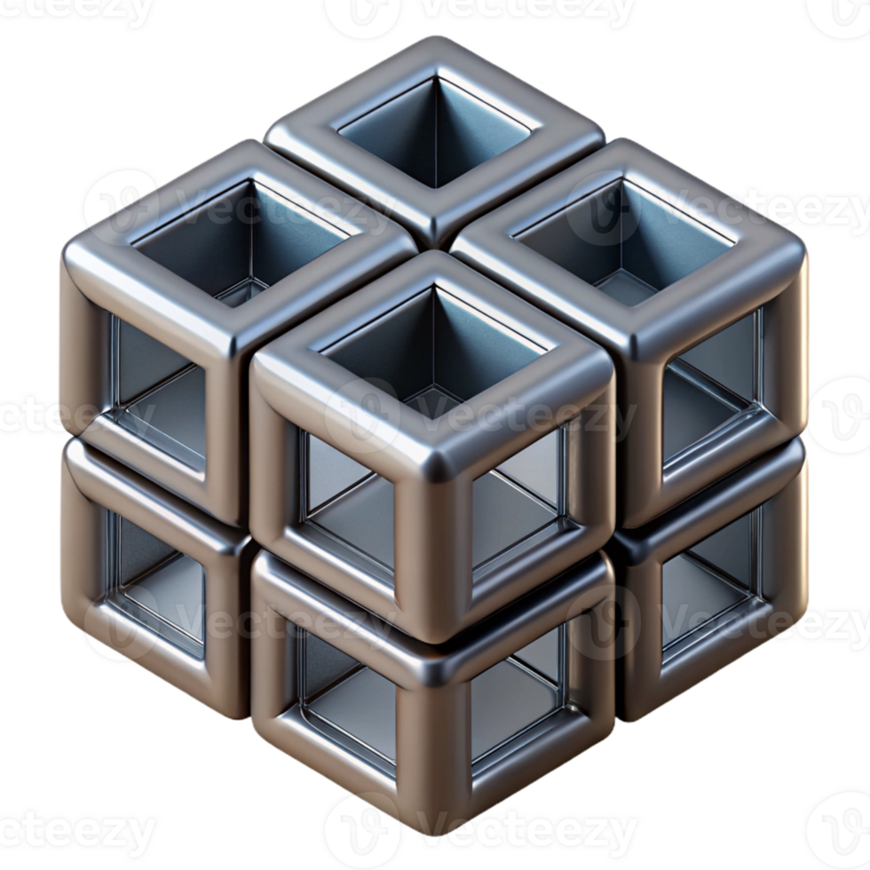 3d Render Metallic Cube Abstract Background 54308847 Png