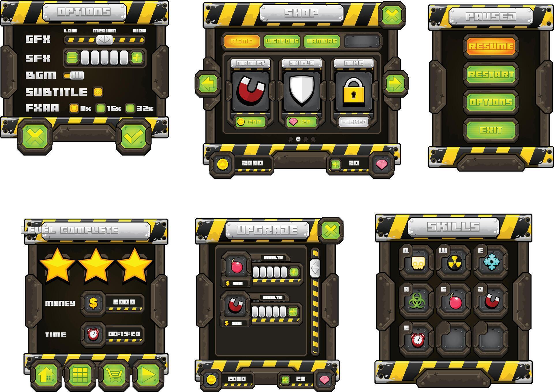 Metal action game user interface window panel 54313685 Vector Art at Vecteezy