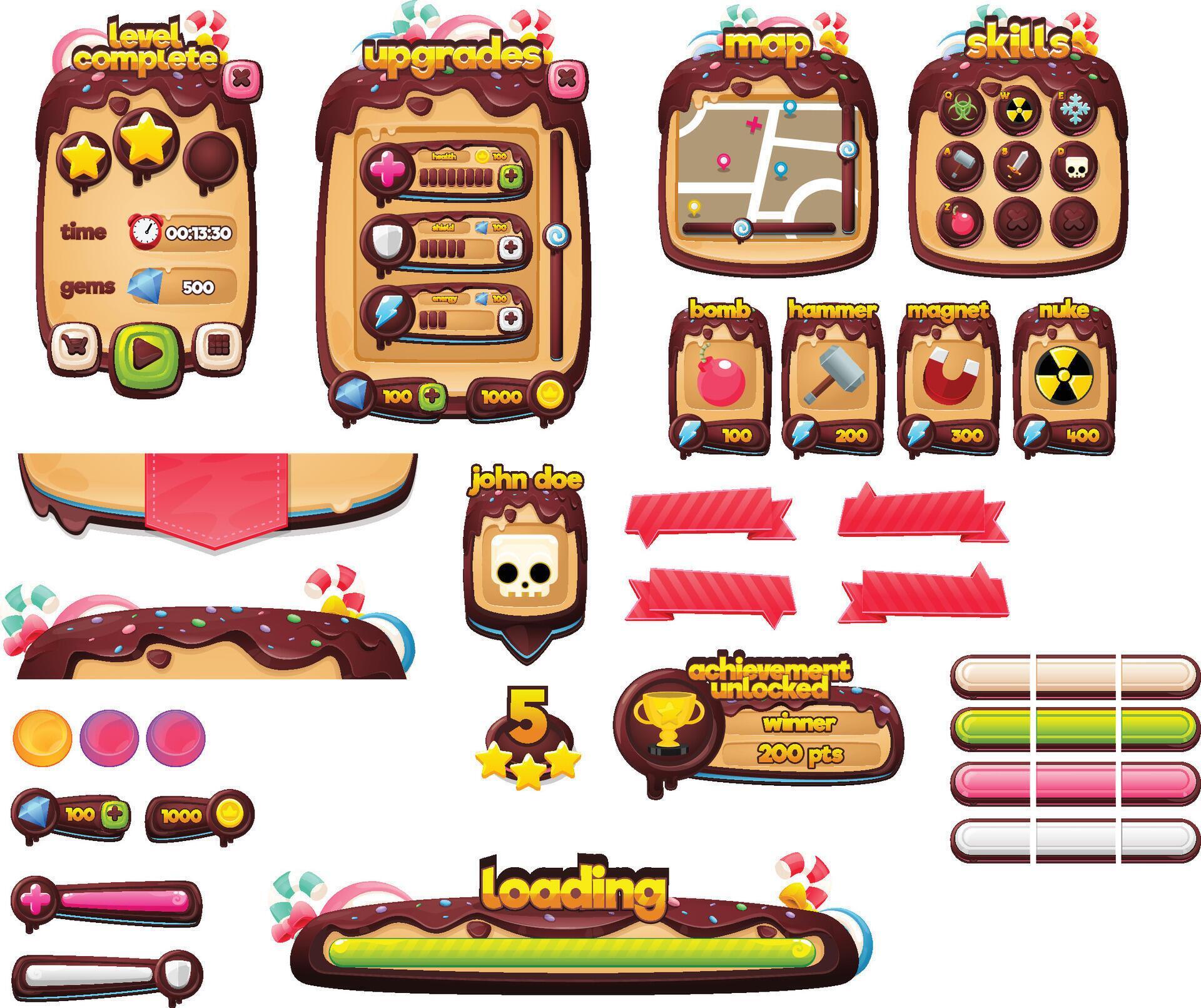 Chocolate Candy Game User Interface Elements 54313728 Vector Art at ...
