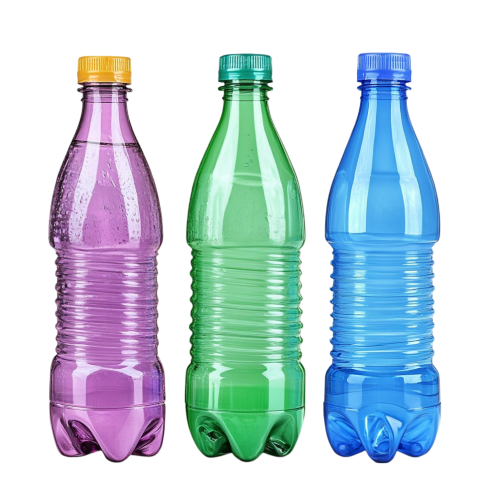 Tres el plastico botellas con diferente colores 54329412 PNG