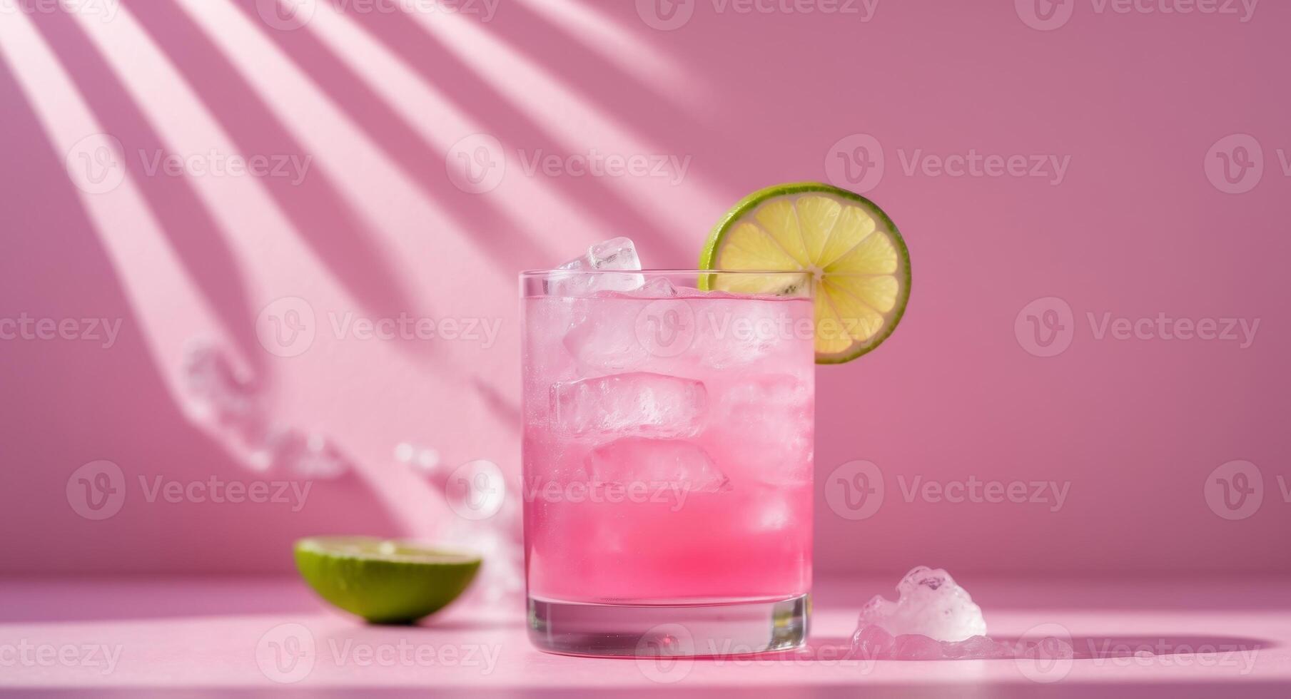 Refreshing Pink Drink with Ice and Lime on Trendy Pink Background 54333642 Stock Photo at Vecteezy