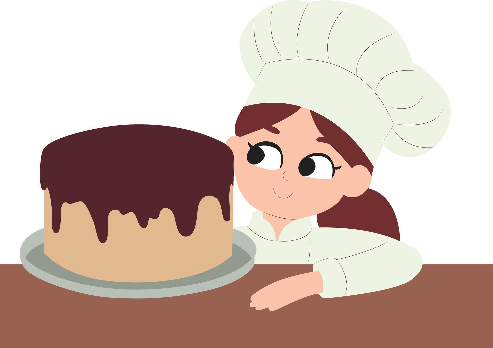 Girl Baker Proudly Shows Chocolate Cake, happy National Chocolate Cake Baker 54340196 Vector Art ...