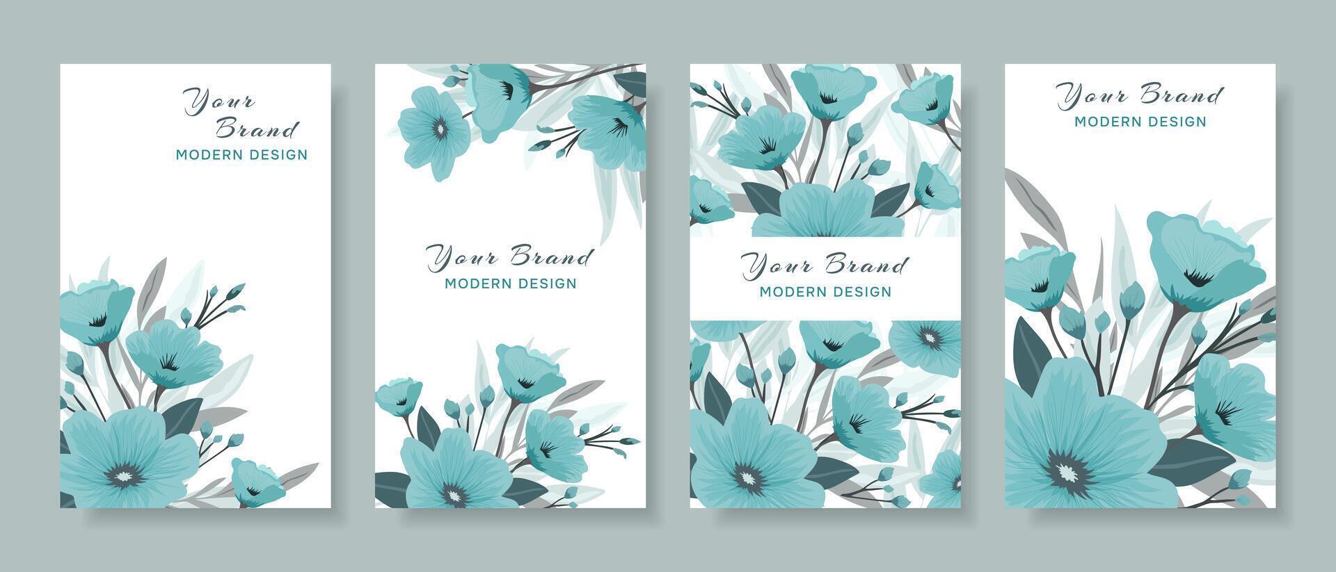 Set of backgrounds with blue flowers in watercolor style. 54341602 ...