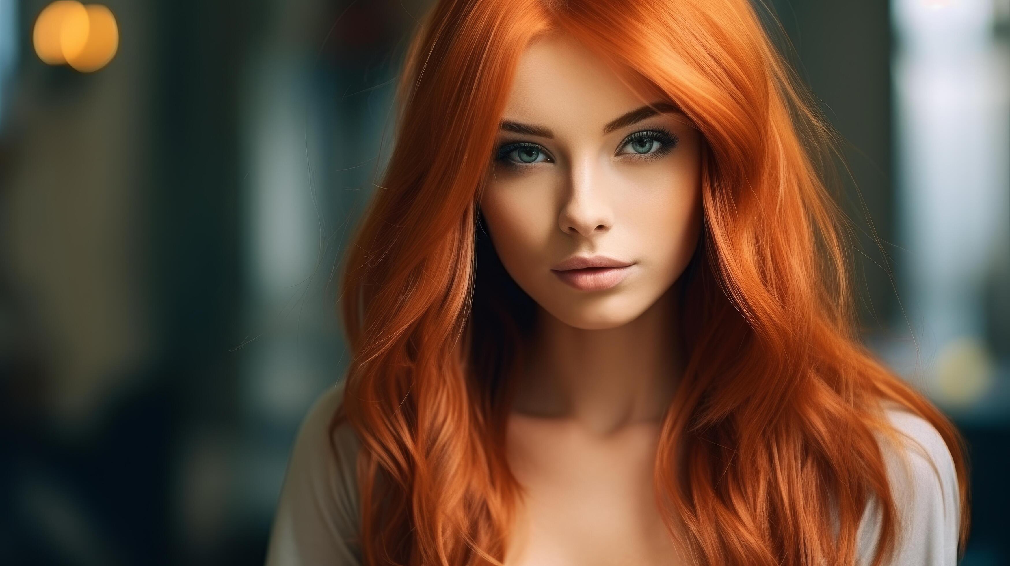 Stunning redhead woman with piercing green eyes 54351847 Stock Photo at Vecteezy