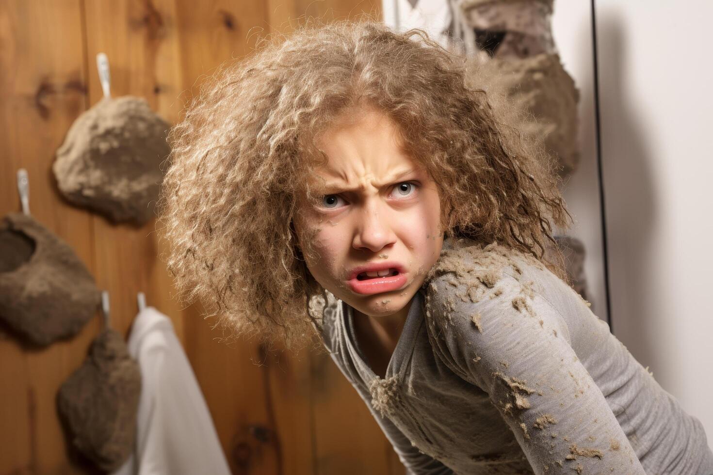 Frustrated young woman with messy curly hair 54355367 Stock Photo at ...