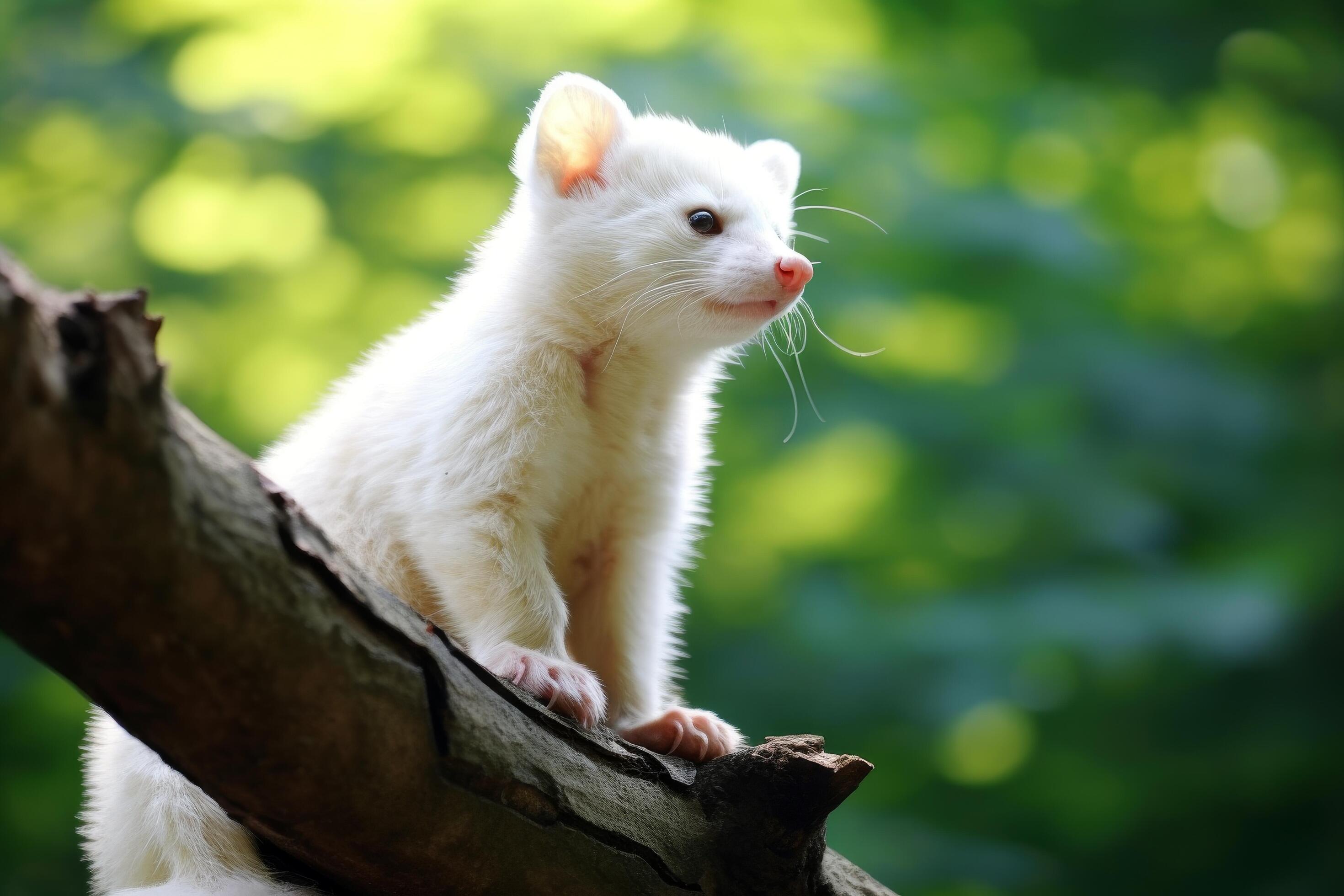 Cute white ferret peeking out from tree branch 54359944 Stock Photo at ...