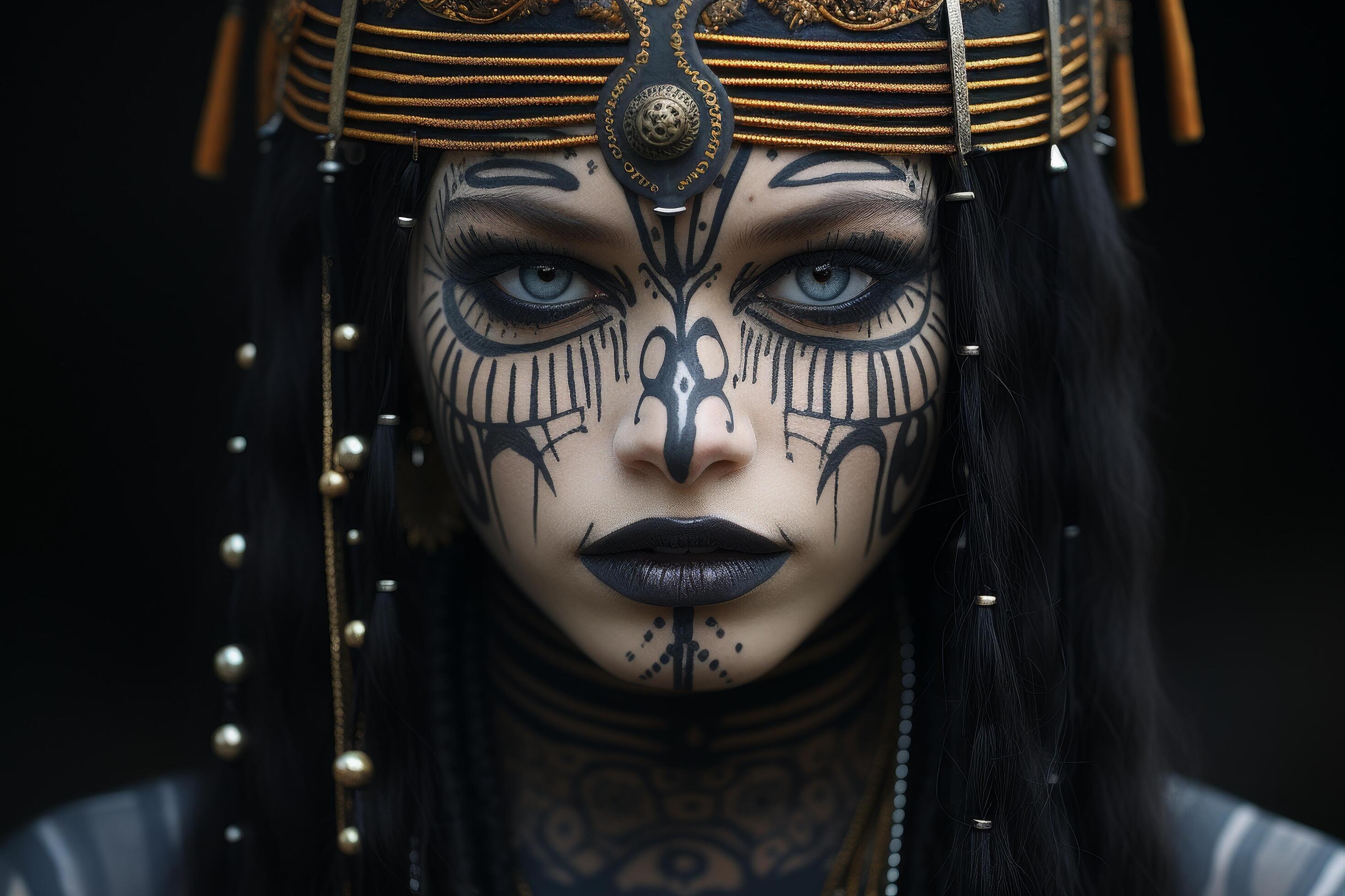Dramatic face paint and headdress 54362277 Stock Photo at Vecteezy