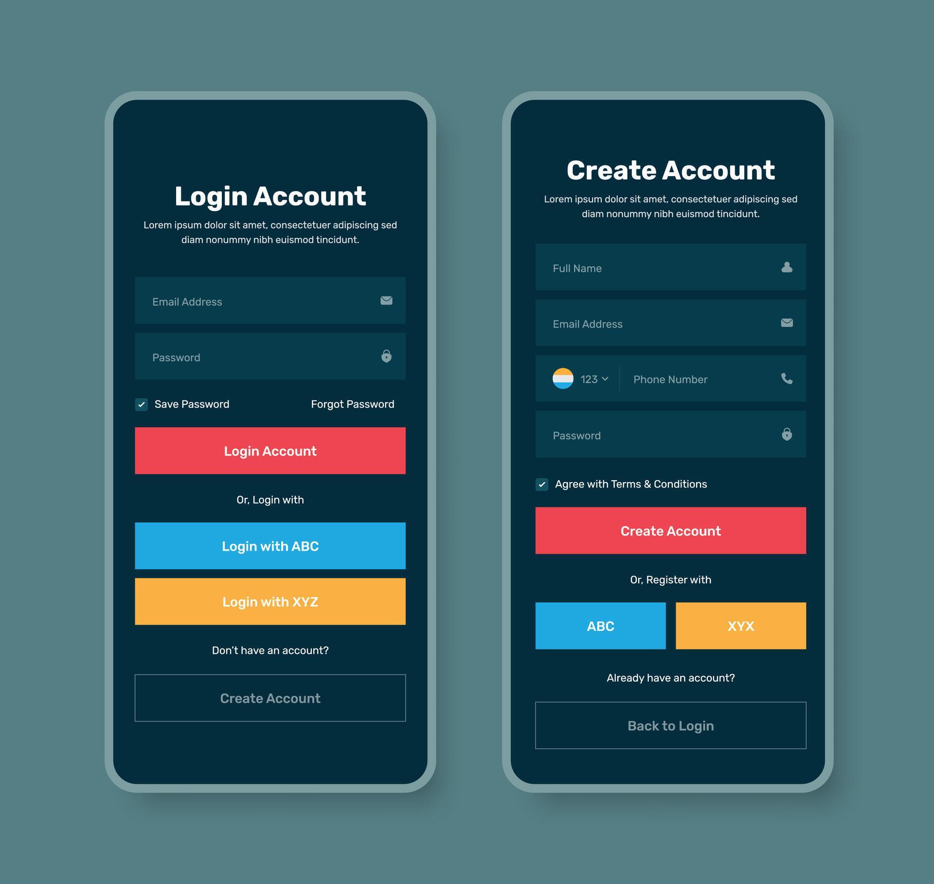 Minimalist dark login and signup screen ui design for mobile application 54383831 Vector Art at ...