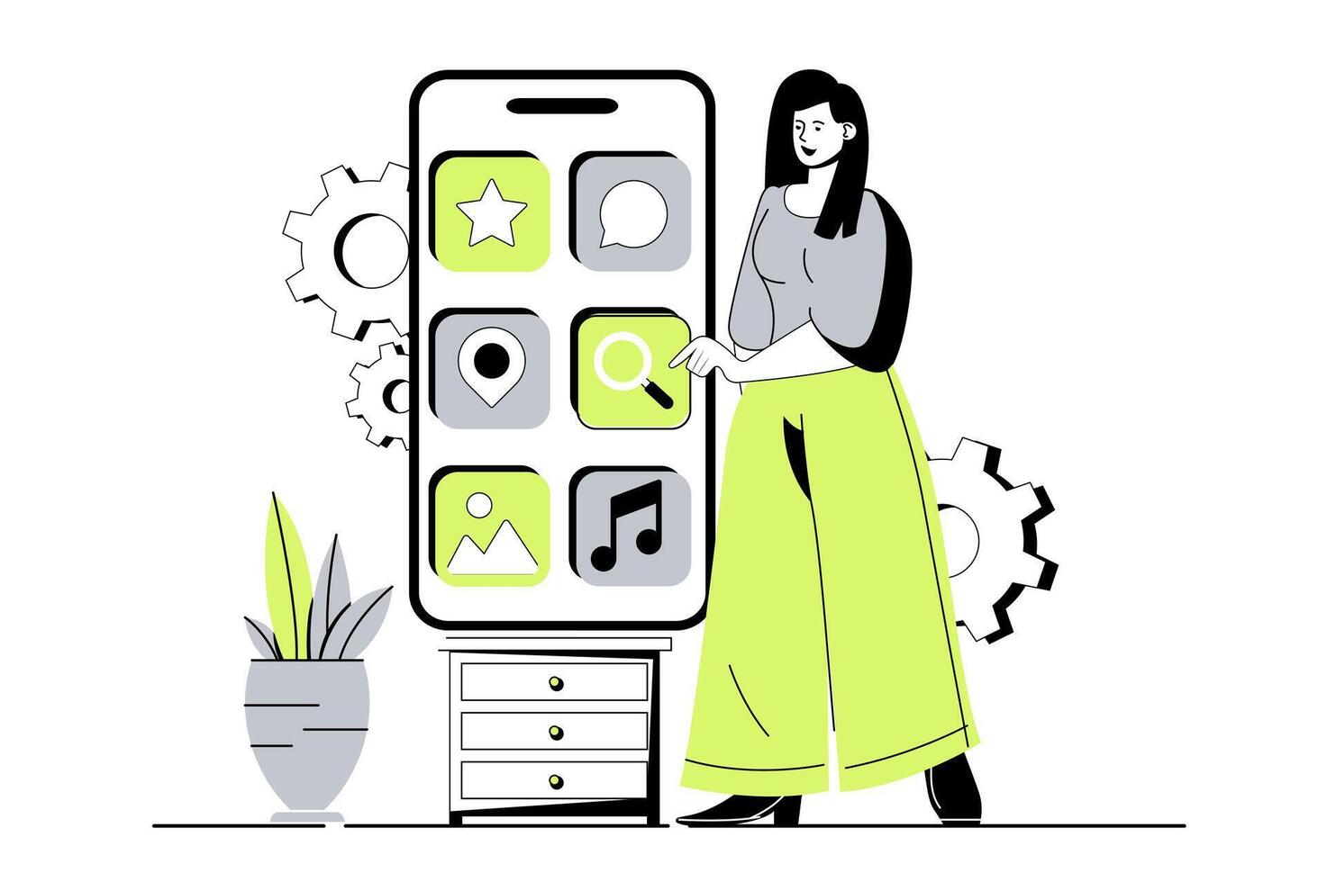 App development web concept with flat cartoon people for website design ...