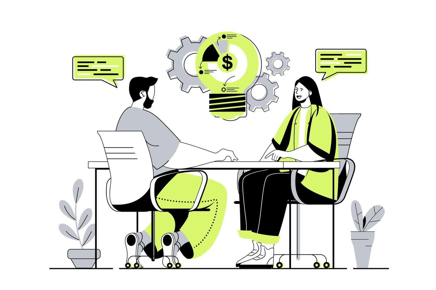 Brainstorming team web concept with flat cartoon people for website ...