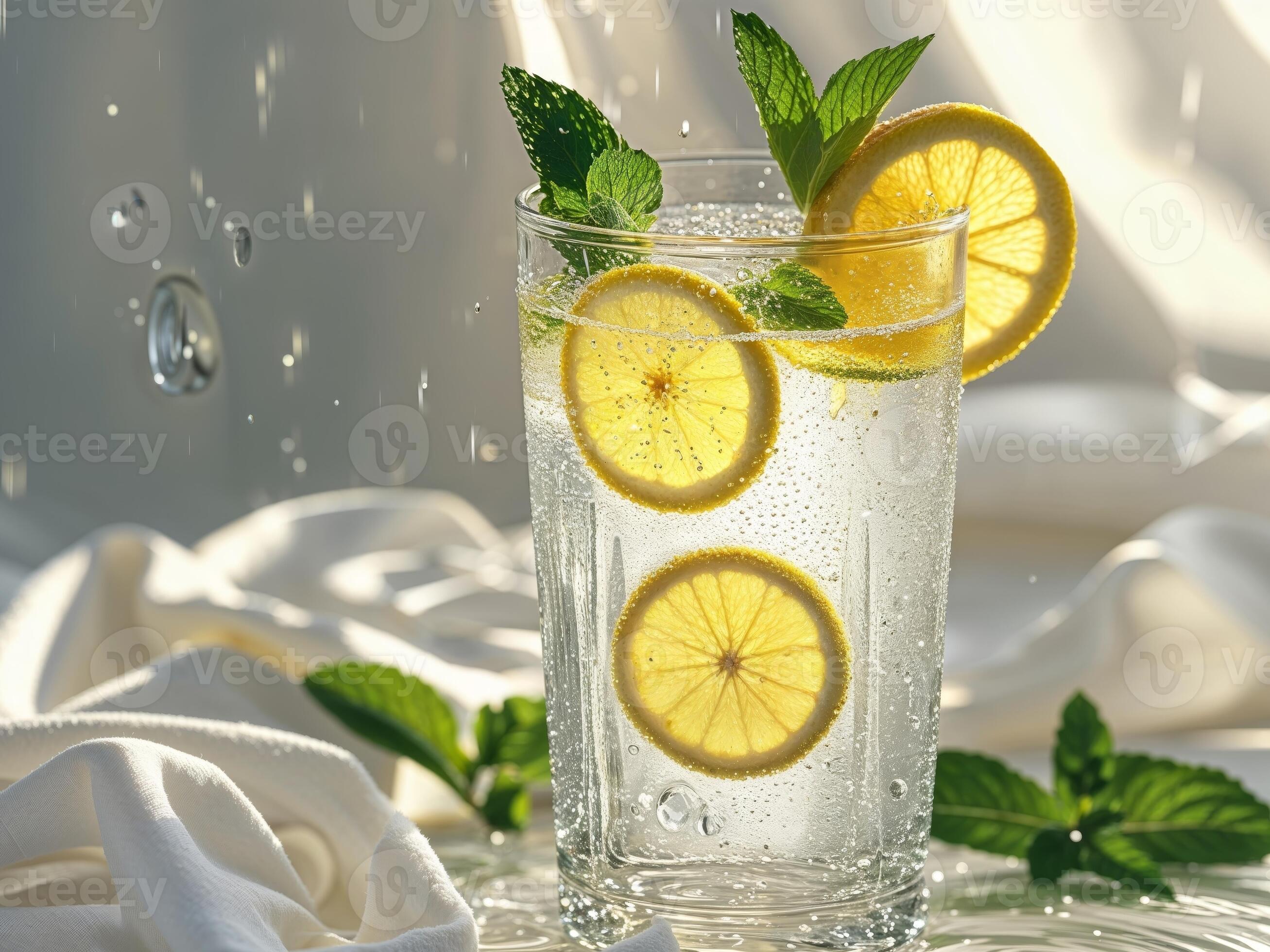Refreshing Sparkling Water with Lemon Slices 54392053 Stock Photo at Vecteezy