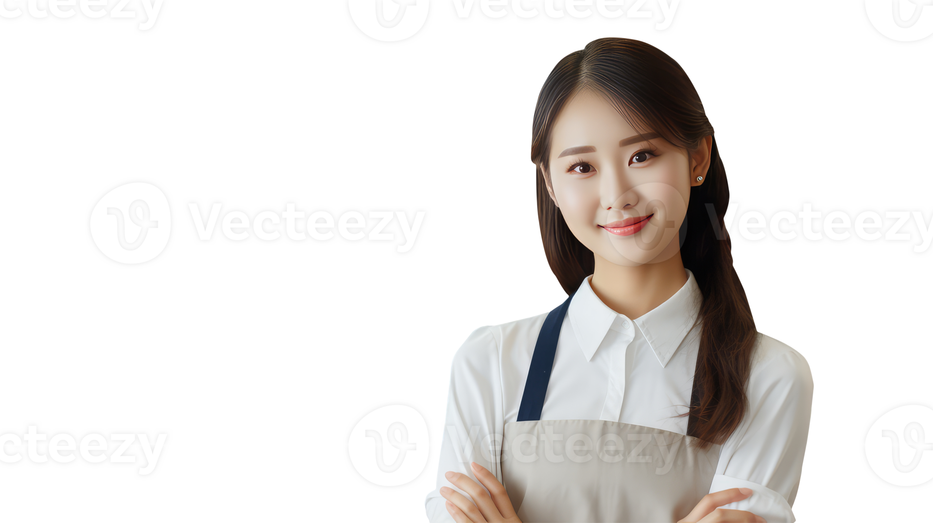 Alluring Asian Woman Crossed Arms in Apron and Shirt. A Ficitious Character Created By ...