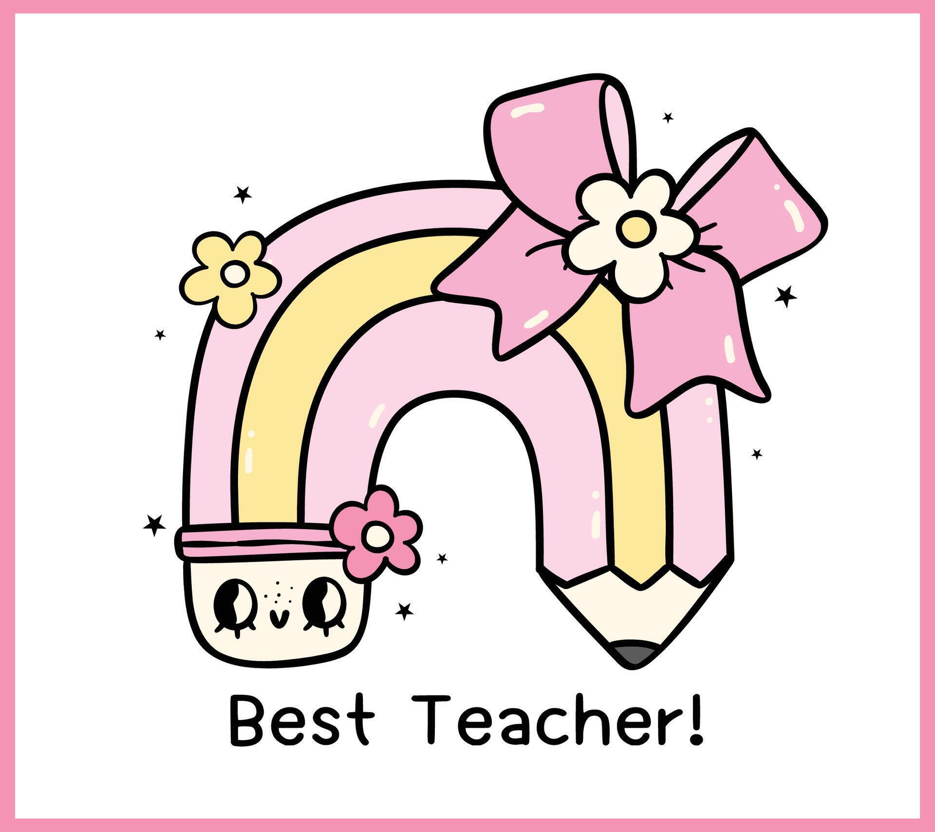 Pastel Rainbow Pencil with bow Coquette Teacher Appreciation School ...