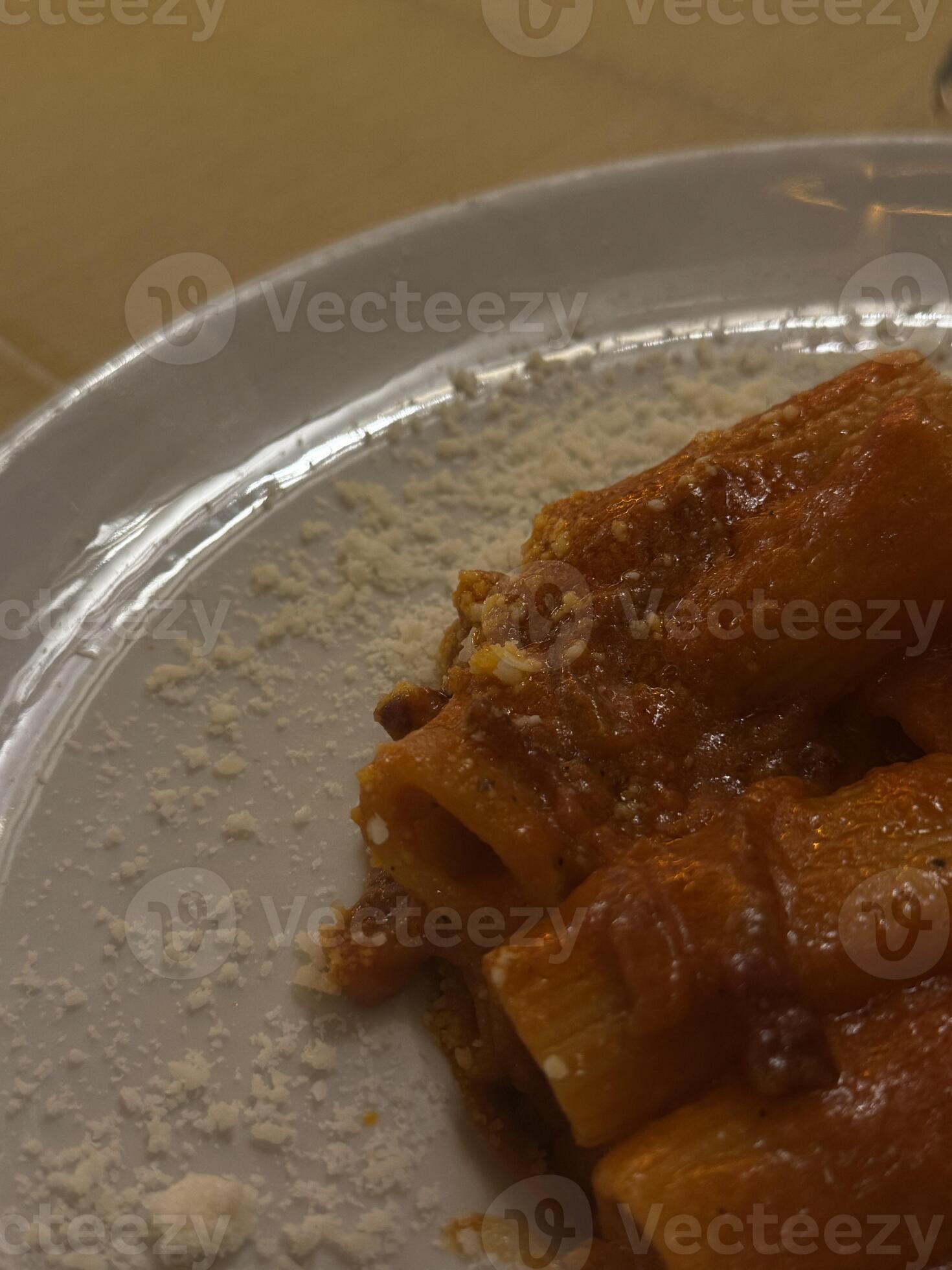 Delicious rigatoni pasta topped with rich tomato sauce and cheese 54425143 Stock Photo at Vecteezy